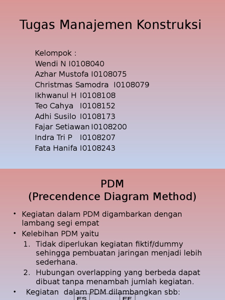 Tugas Manajemen Konstruksi PDM | PDF | Metode & Bahan Ajar | Teknologi & Rekayasa