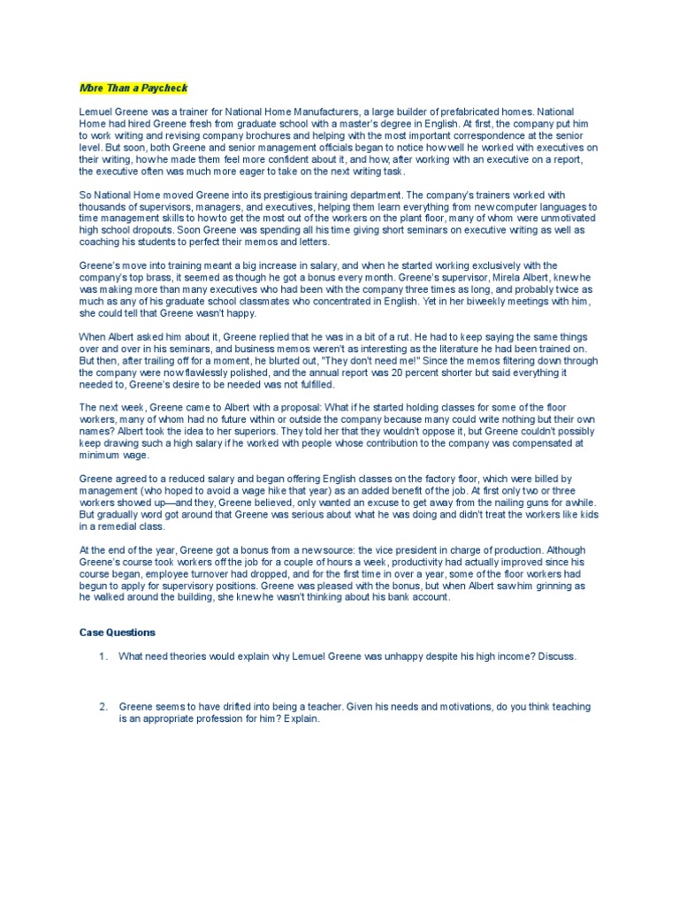 Org B Asgmt No. 2 (CHP 5) More Than A Paycheck | PDF | Employment | Salary