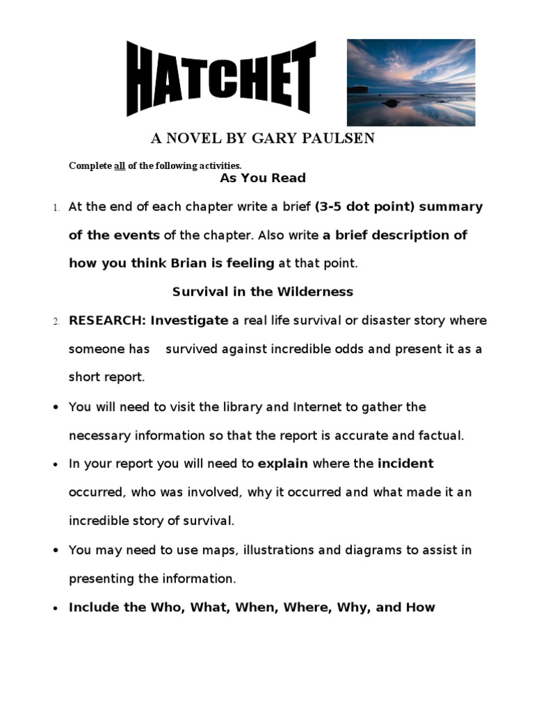 Hatchet Chapter Summaries and Activities | PDF | Paragraph | Argument