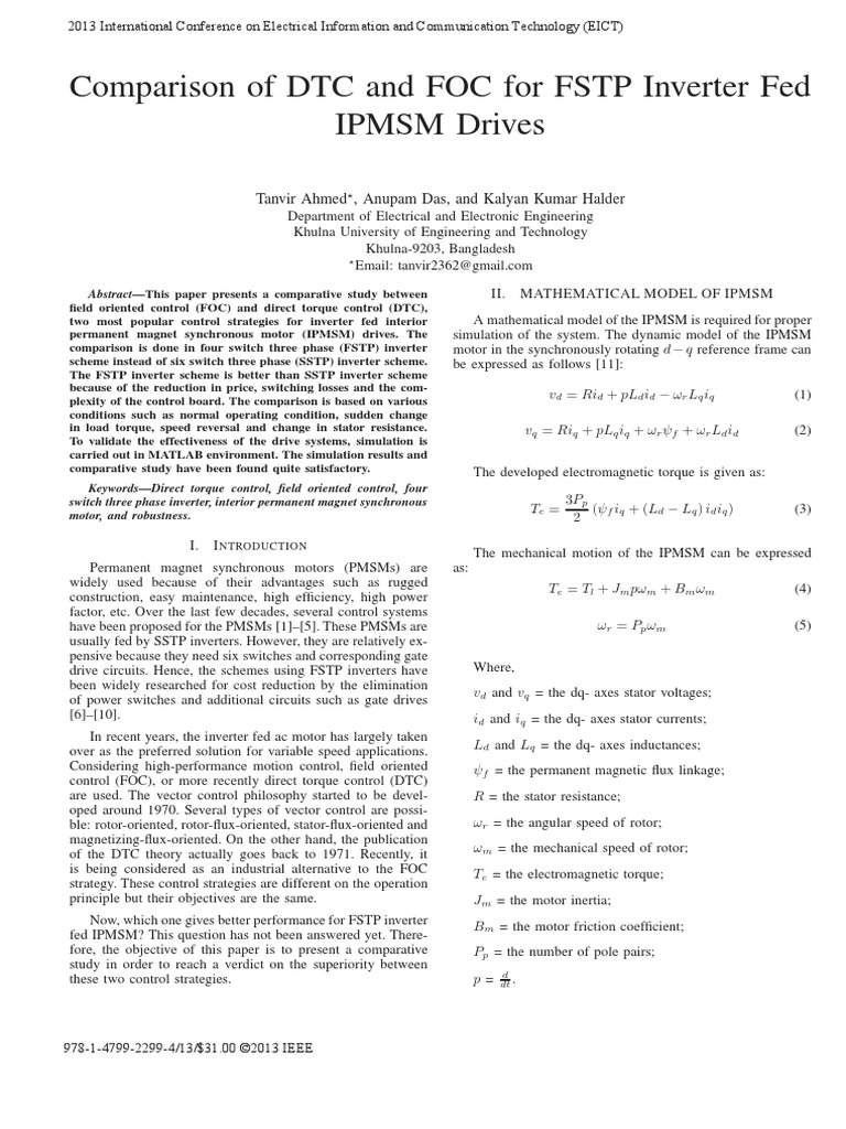 Comparison of DTC and FOC | PDF | Power Inverter | Mechanical Engineering