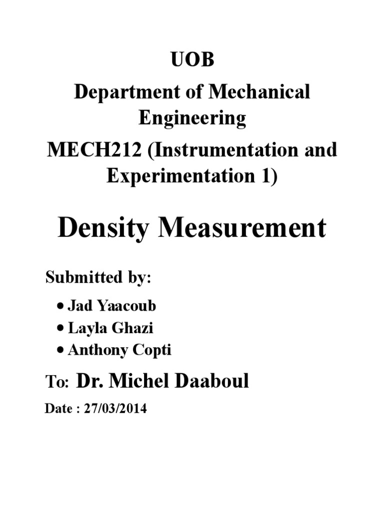 Experiment 1 Density Report | PDF | Density | Physics