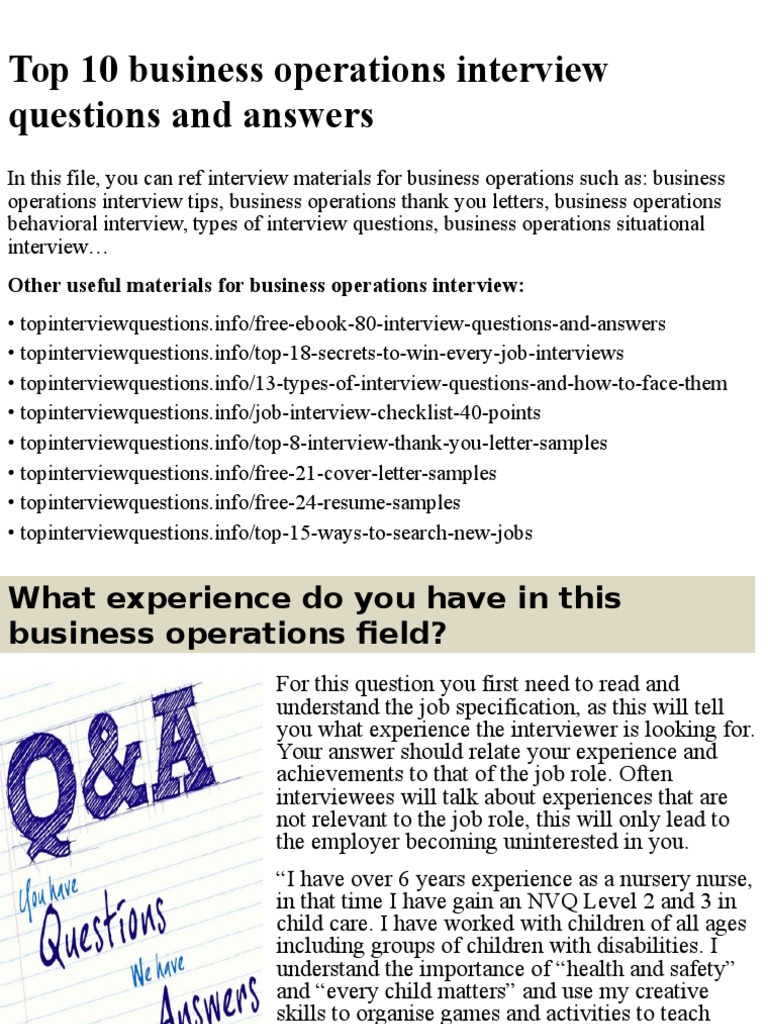 Top 10 Business Operations Interview Questions and Answers | PDF | Job ...