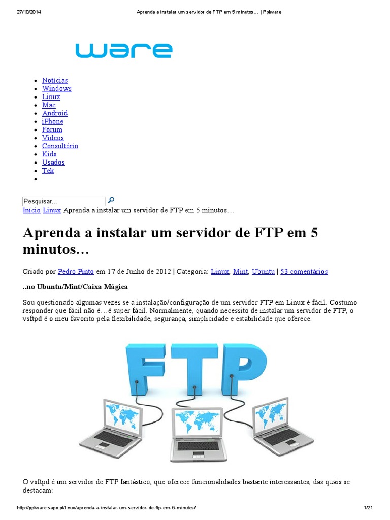 Aprenda A Instalar Um Servidor de FTP em 5 Minutos - Pplware | PDF ...