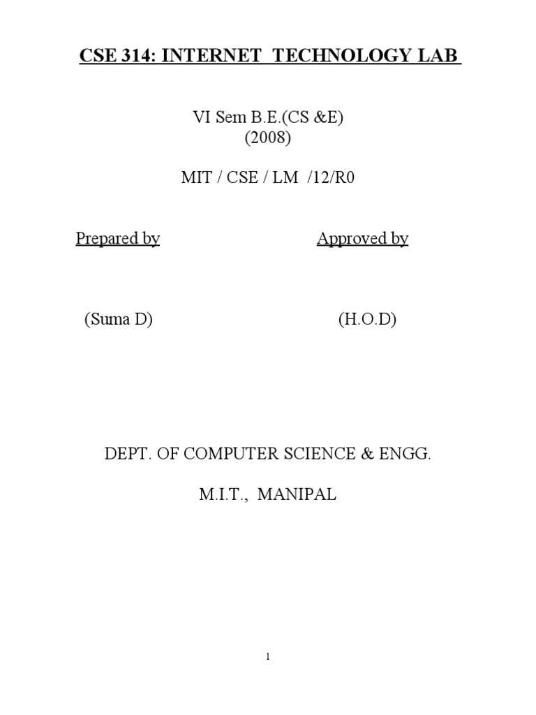 Internet Technology Lab Manual | PDF | Html Element | Web Page