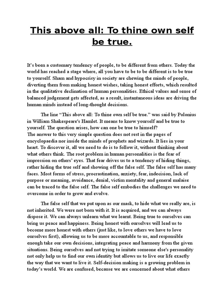 To Thine Own Self Be True (Essay) | PDF | Deception | Self