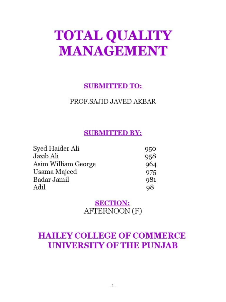 Total Quality Management Final Project | PDF | Research Design | Leadership