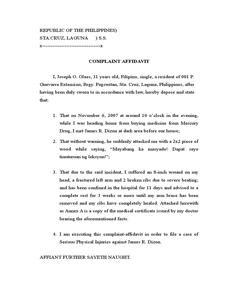 Complaint Affidavit Sample | PDF Complaint Affidavit Sample | PDF