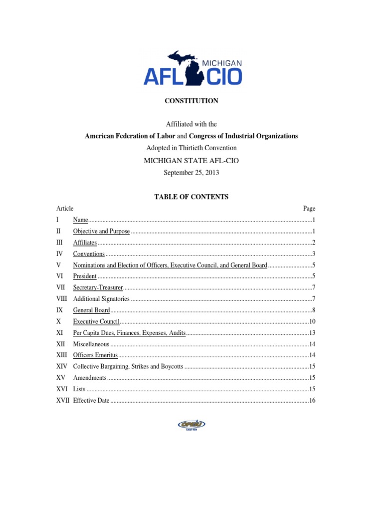 Michigan State AFL CIO Constitution Rat 9-25-13 | PDF | Afl–Cio ...
