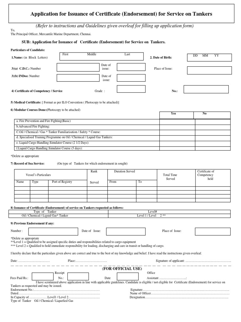 Application For Issuance of DC | PDF | Oil Tanker | Shipping