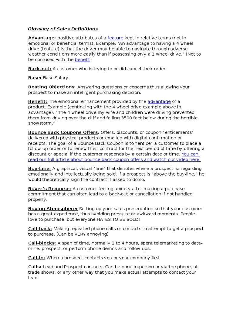 Glossary of Sales Definitions | PDF | Sales | Marketing