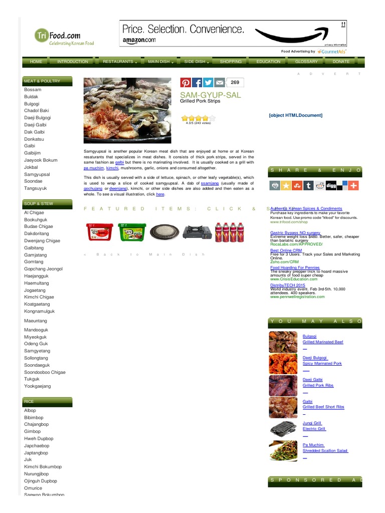 Sam-Gyup-Sal: Grilled Pork Strips | PDF | Korean Cuisine | East Asian ...