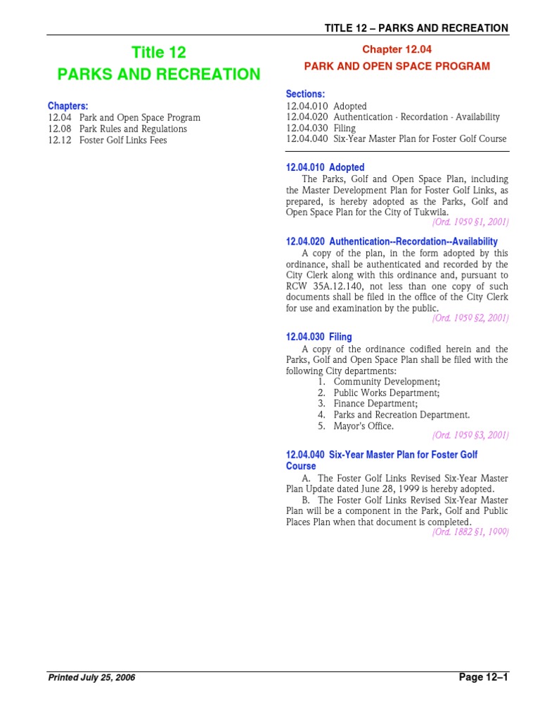 Title 12 - Parks and Recreation | Download Free PDF | Golf Course | Parks