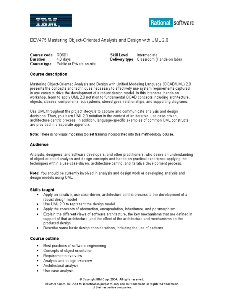 DEV475 Mastering Object-Oriented Analysis and Design With UML 2.0 | PDF ...