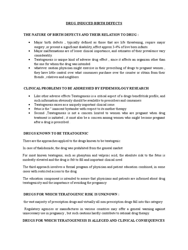 Drug Induced Birth Defects | Congenital Disorder | Epidemiology