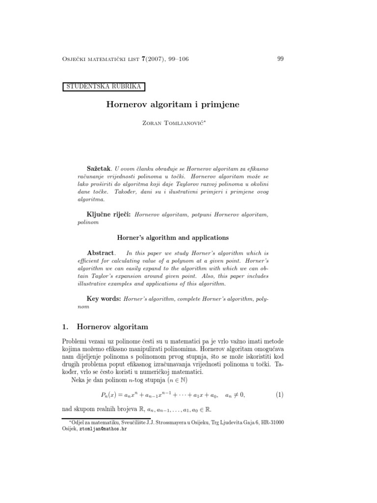 Hornerov Algoritam | PDF