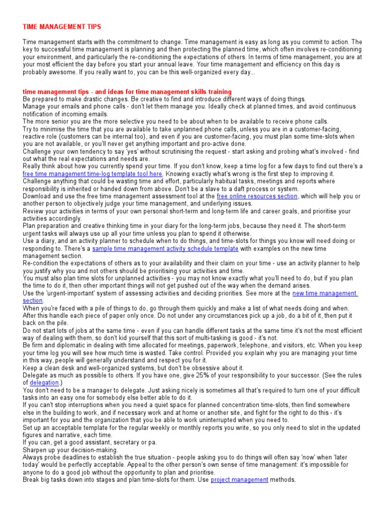 Time Management Tips | PDF | Time Management | Professional Skills
