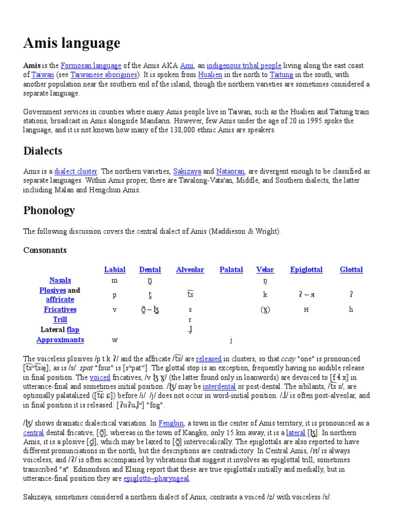 Amis Language Brief Summary | PDF | Language Families | Philology