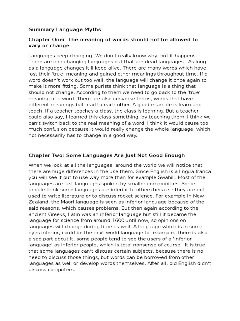 Summary Language Myths | PDF | English Language | Journalism