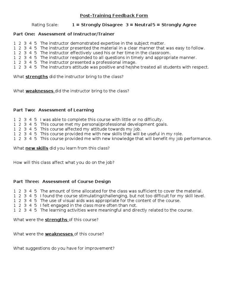 Post-Training Feedback Form | PDF