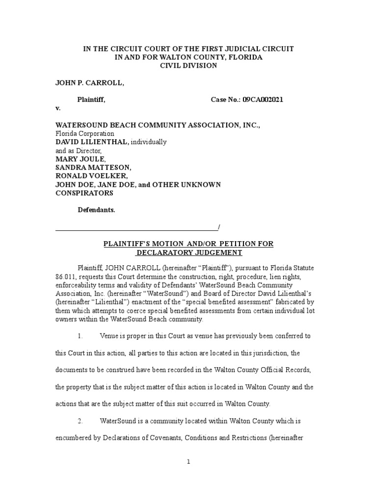 WaterSound Declaratory Judgement | PDF | Declaratory Judgment ...