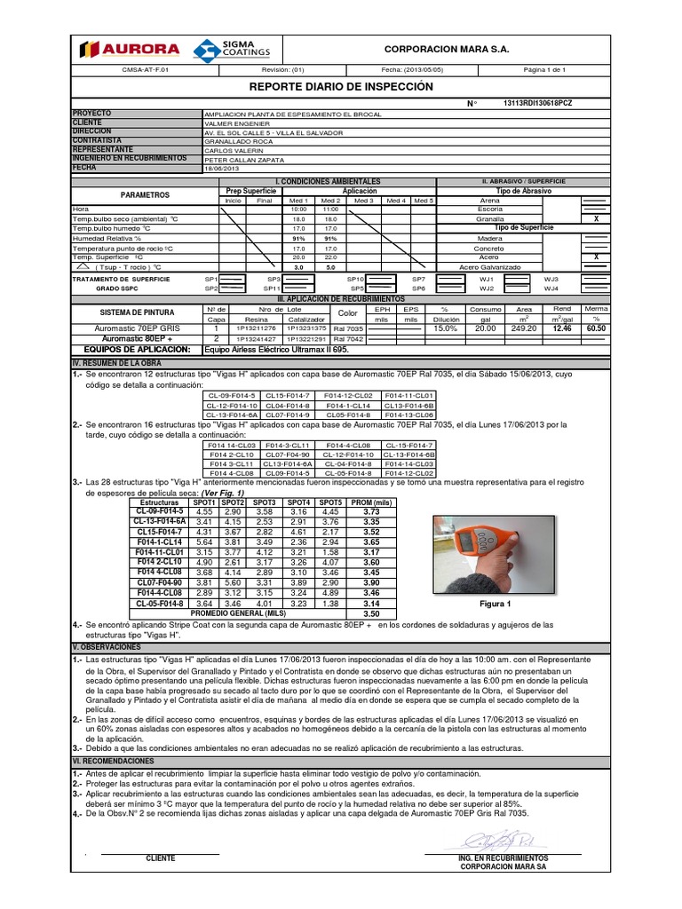Reporte de Inspección - N°1 | PDF | Revestimiento | Procesos industriales