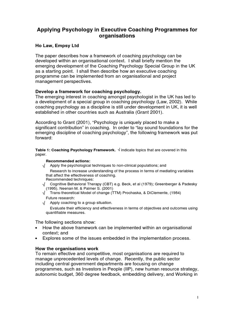 Psychology Framework for Executive Coaching | PDF | Project Management ...