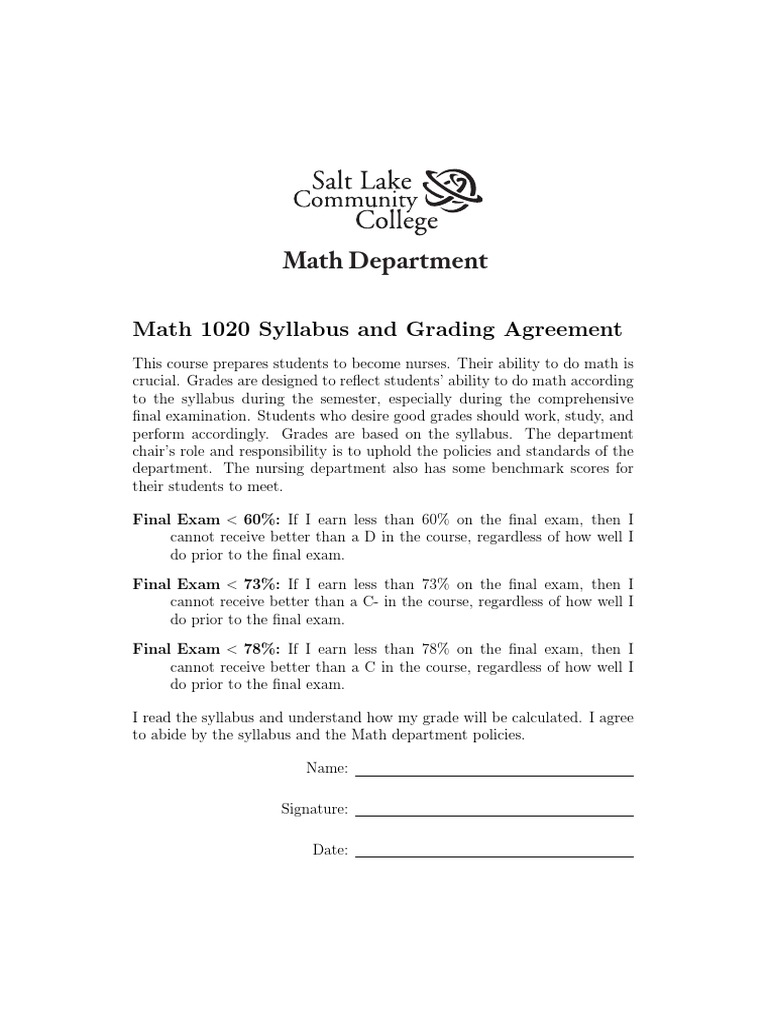 1020 Course Information | PDF | Test (Assessment) | Fraction (Mathematics)