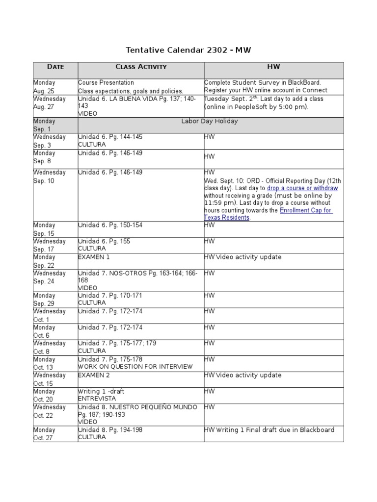 MW Course Calendar Fall 2302 | PDF | Career & Growth