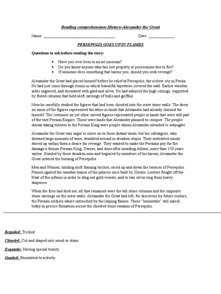 Reading Comprehension | PDF | Achaemenid Empire | Alexander The Great
