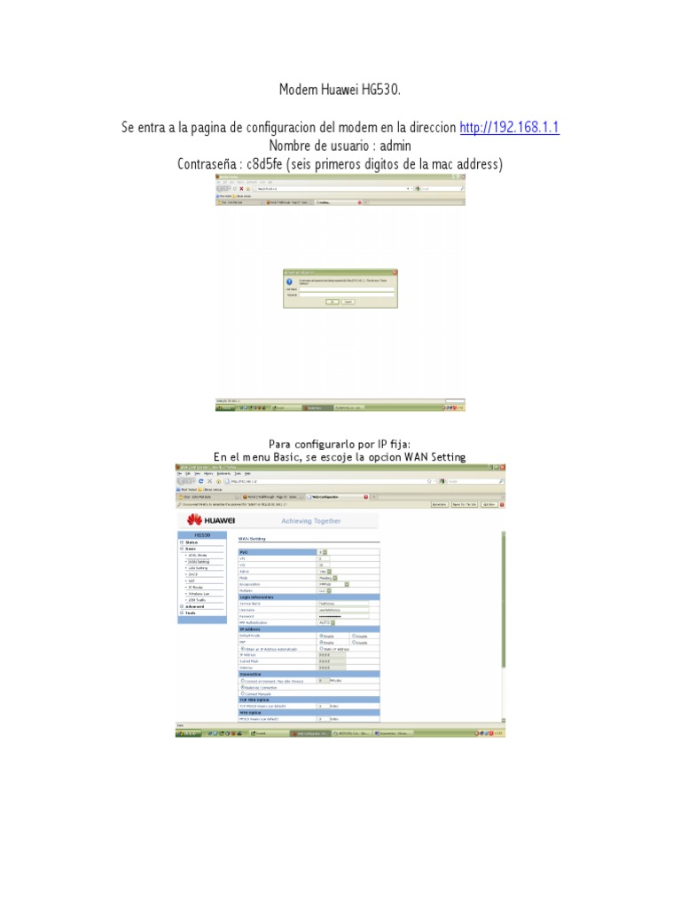 Configuración Modem Huawei HG530 | PDF | Estándares de ...