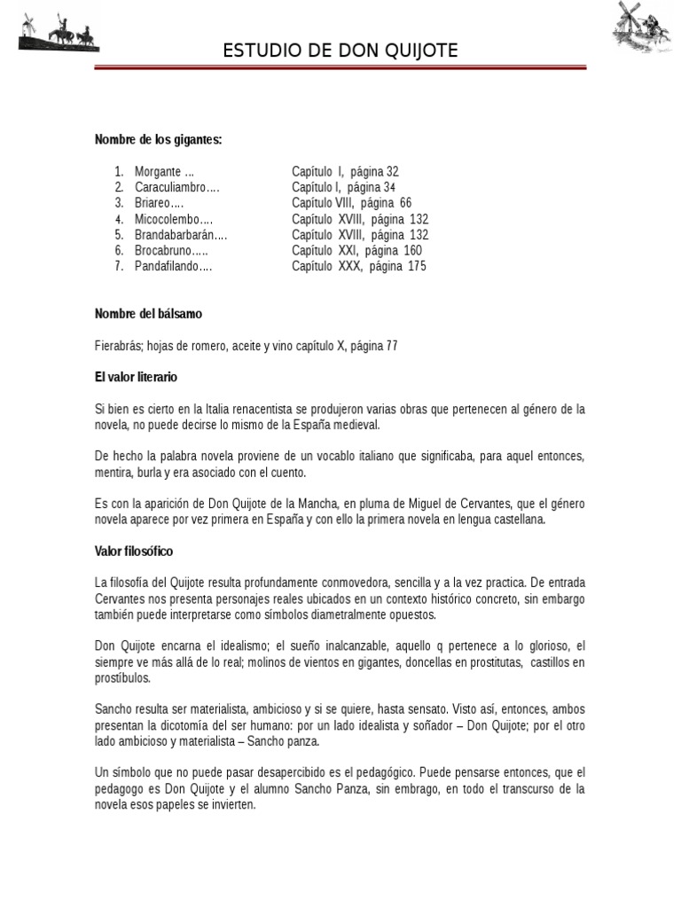 Estudio de Don Quijote | PDF | Don Quijote | Miguel De Cervantes