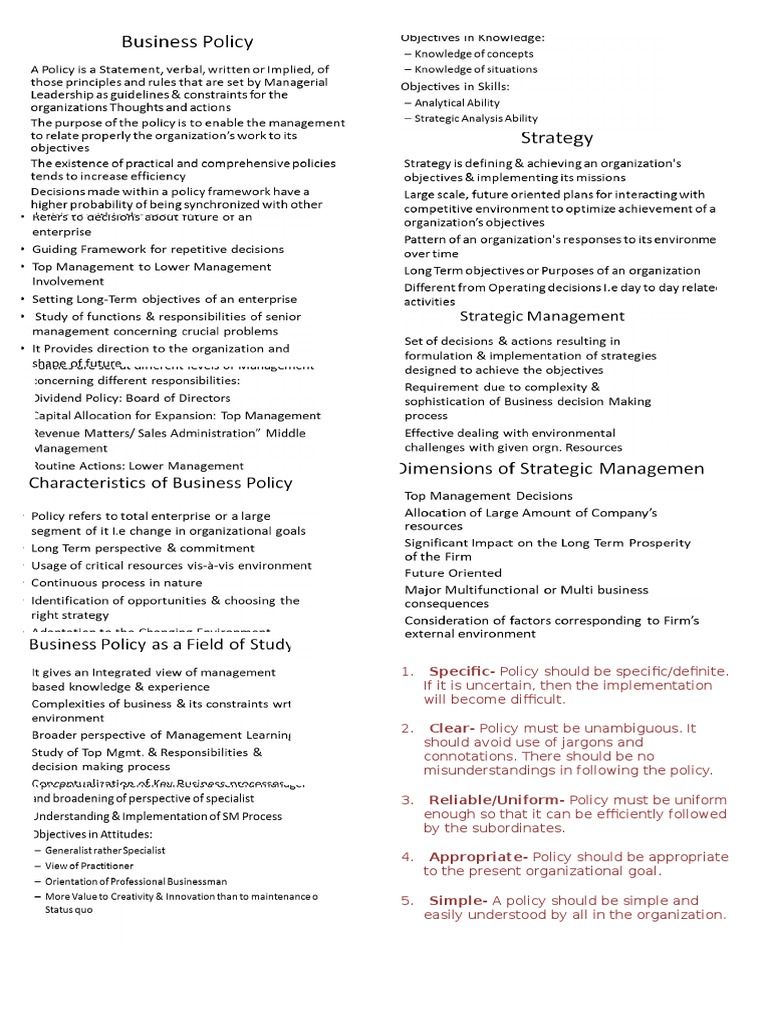 Features of Business Policy | Download Free PDF | Business ...