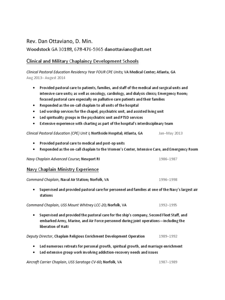 Healthcare Chaplain Spiritual Care Counselor in Atlanta GA Resume Rev ...