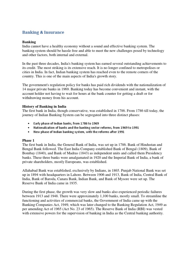 Banking Study Pdf Reserve Bank Of India Insurance