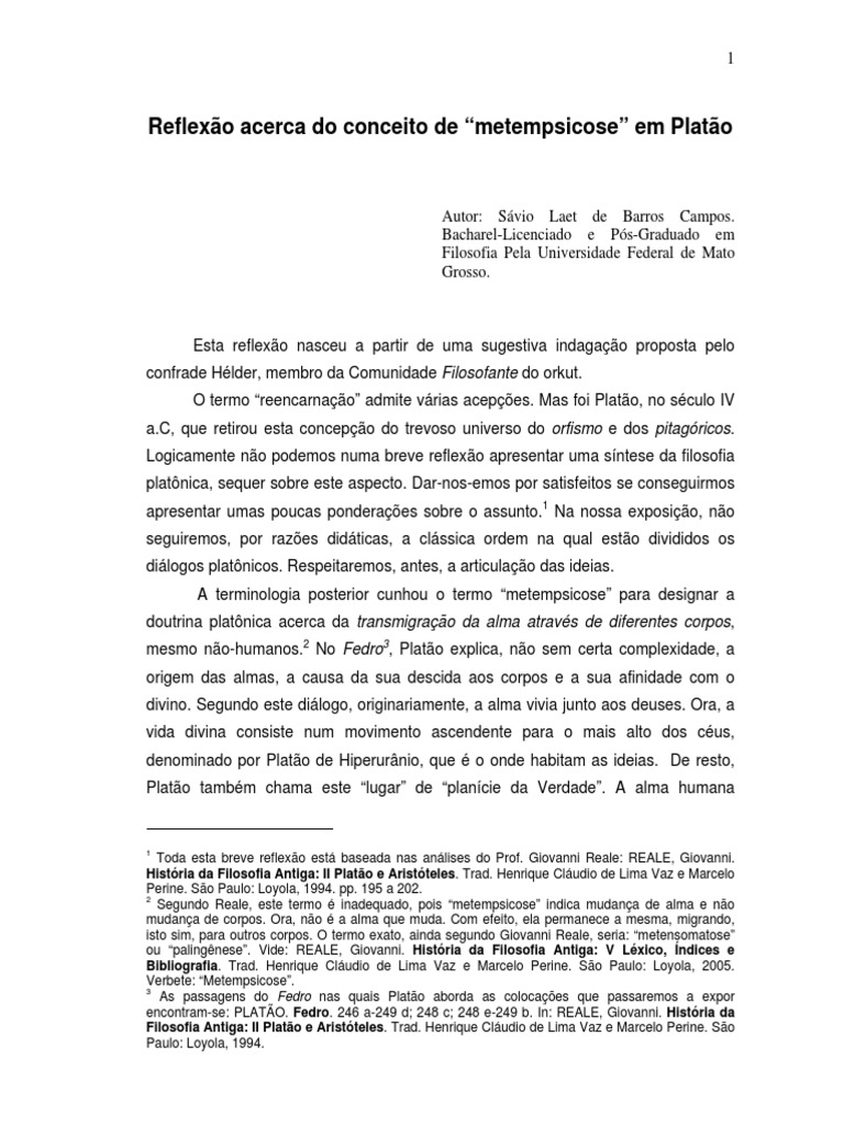 Metempsicose Platao | PDF | Platão | Reencarnação