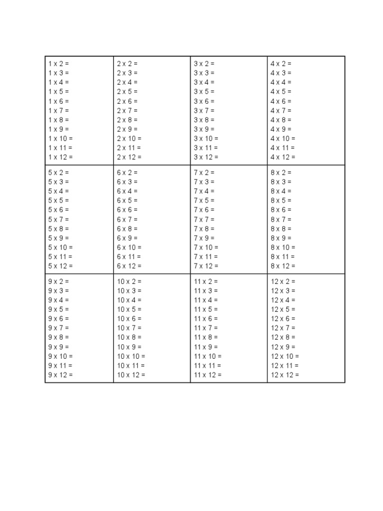 Multiplication Practice Chart | PDF | Games & Activities
