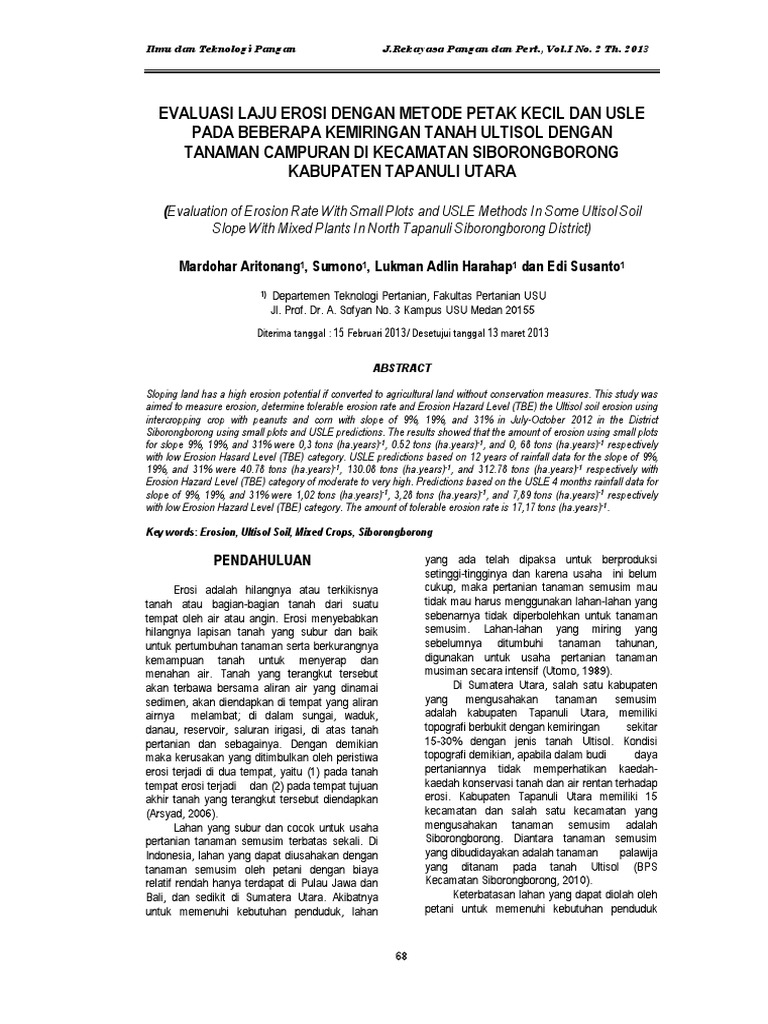 Contoh Laju Erosi, Batas Toleransi, Dan Tingkat Bahaya Erosi | PDF