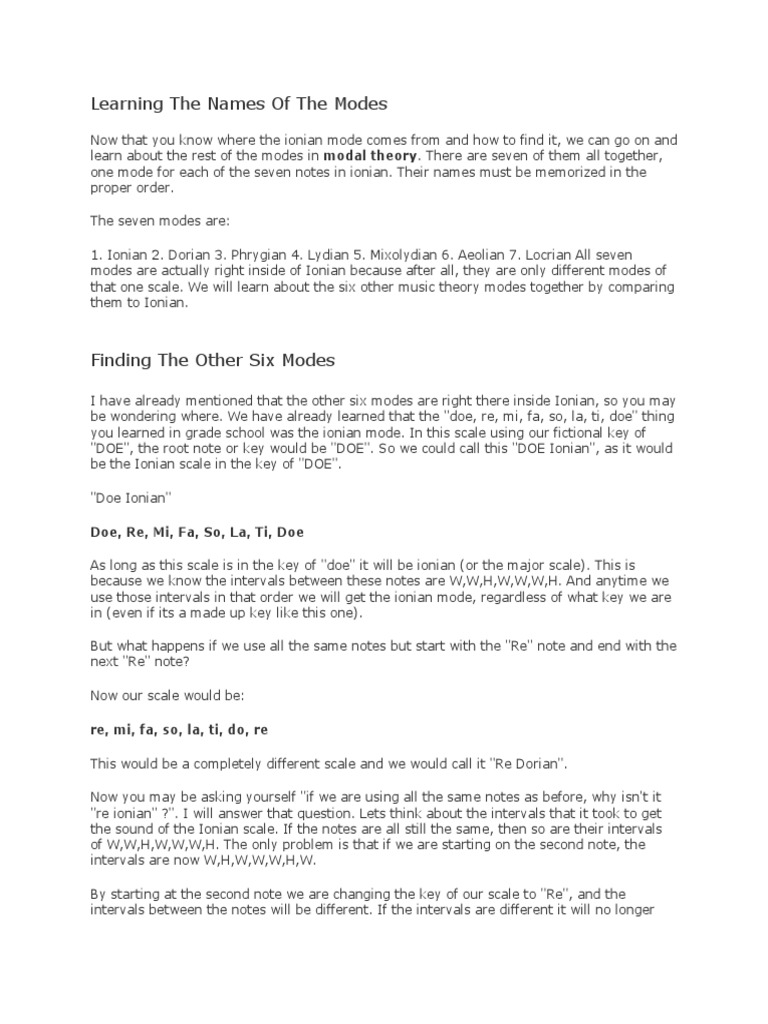 Learning The Names of The Modes | PDF | Mode (Music) | Musicology