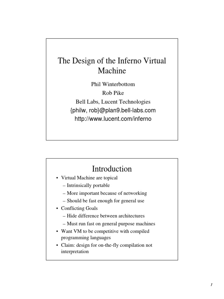 The Design of The Inferno Virtual Machine: Phil Winterbottom Rob Pike ...