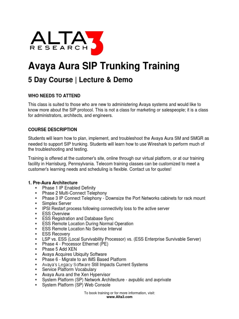The Course Outline Avaya Aura SIP Trunking PDF | PDF | Session ...