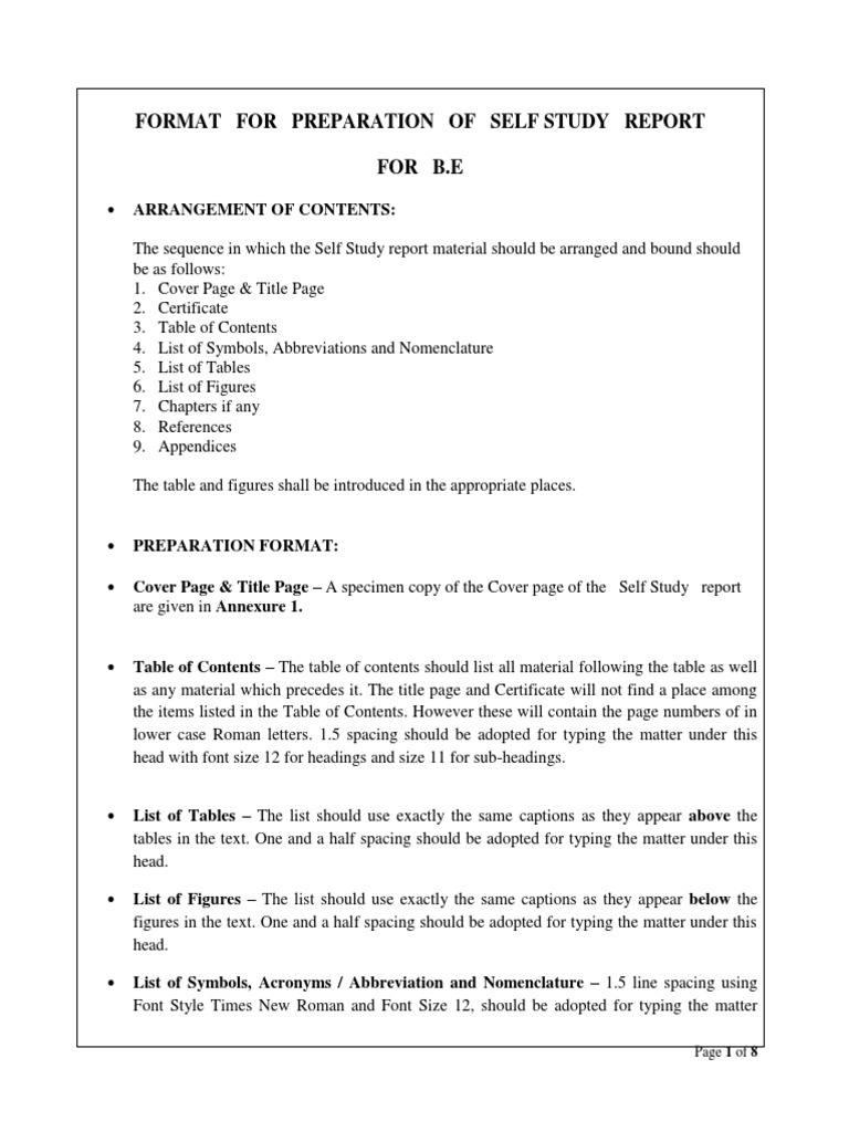 Self Study Report Format | PDF | Thesis | Printing