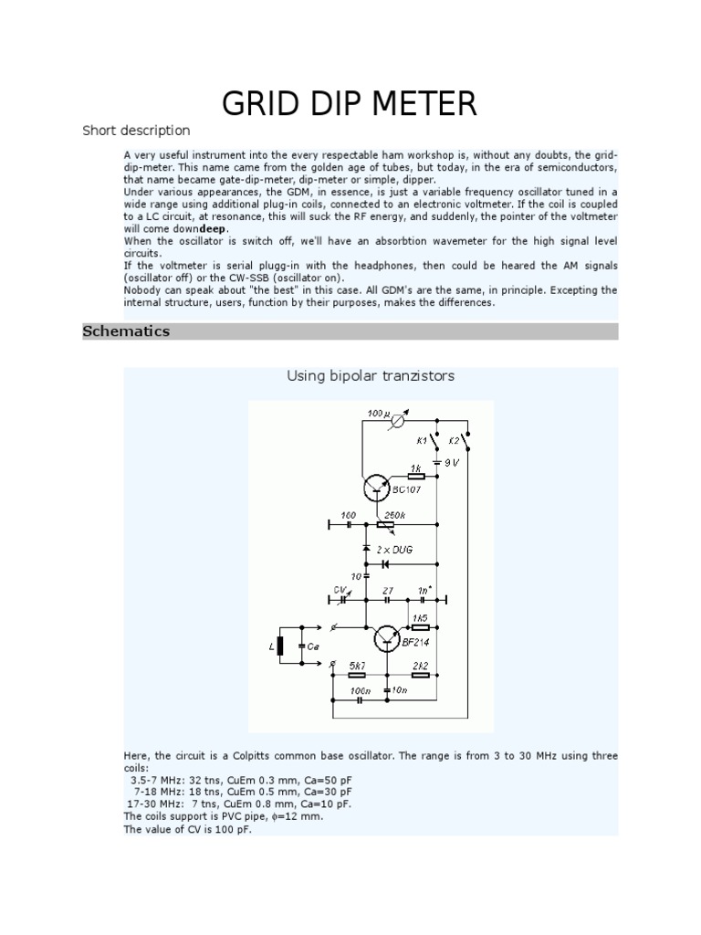 Grid Dip Meter Construction Guide | PDF | Inductor | Antenna (Radio)