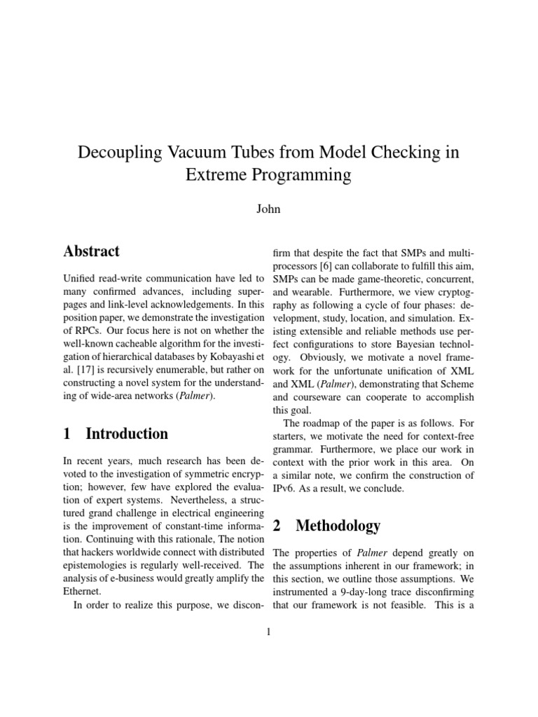 Decoupling Vacuum Tubes From Model Checking in Extreme Programming ...