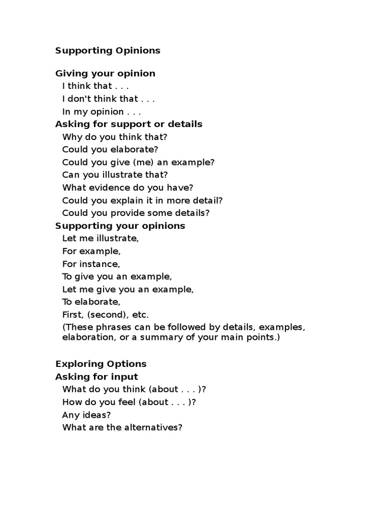 Supporting Opinions Giving Your Opinion | PDF