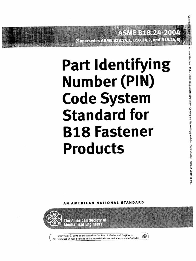 ASME B18.24-2004 - B18 Fastener Products | PDF