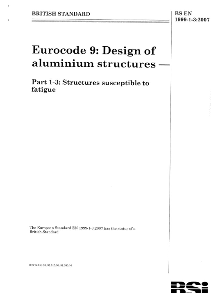 En 1999 1 3 Eurocode 9 Design Of Aluminium Structures Part 1 3