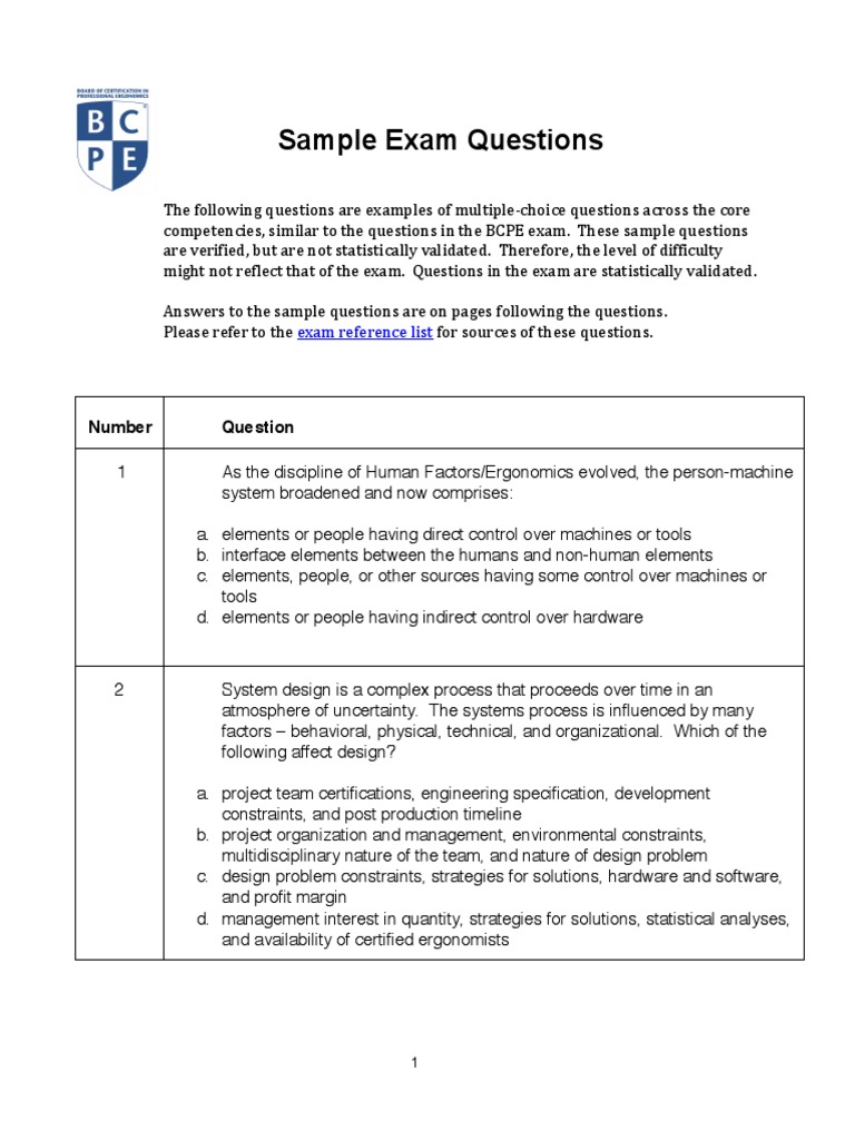 BCPE Sample Questions Answers Jul141 | PDF | Human Factors And ...