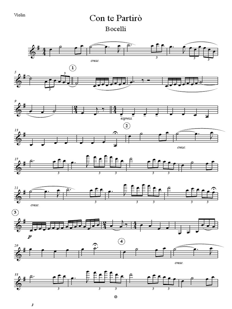 Con Te Partirò Bocelli - Violin | PDF