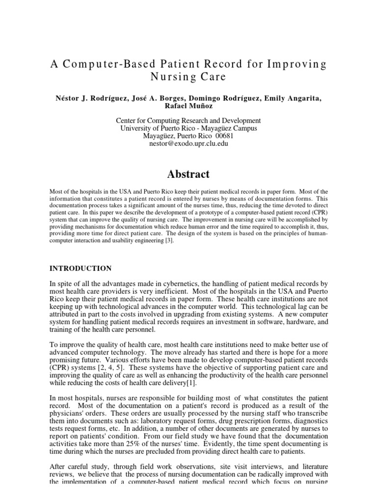 A Computer-Based Patient Record For Improving Nursing Care | PDF ...