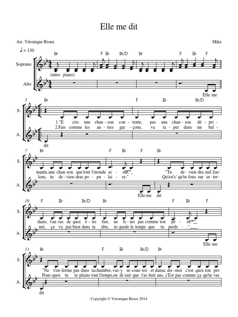 Elle Me Dit - Partition Choeur | PDF | Loisirs